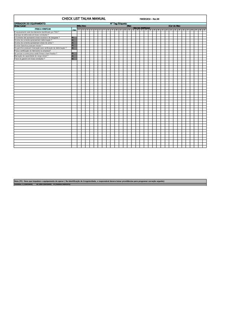 F00SEG058 - Check List Mensal | PDF