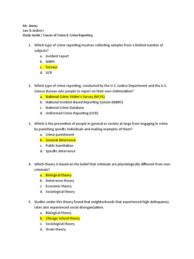 Crime Reporting and Theories Study Guide | PDF | Crimes | Crime & Violence