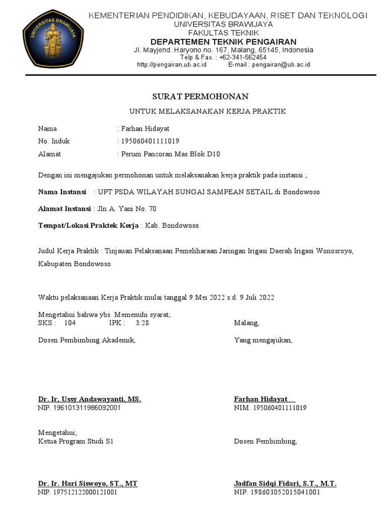 Form PKL - Farhan Hidayat - 195060401111019 | PDF