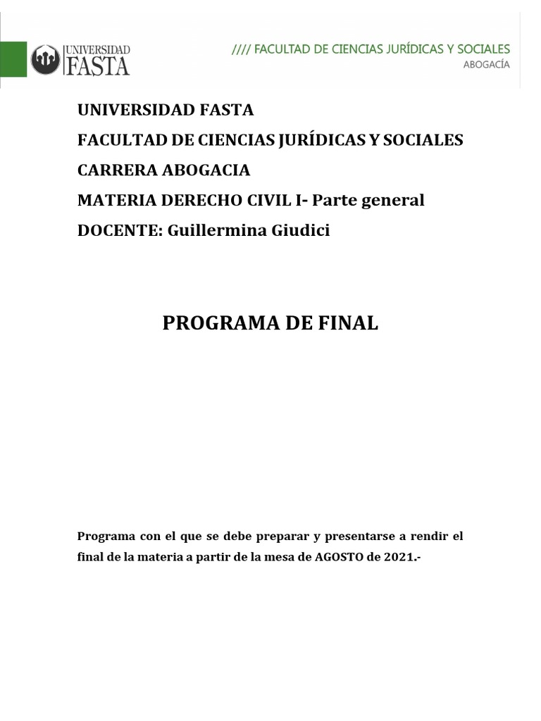 Programa Final Civil 1 | PDF | Bienes (Ley) | Derechos