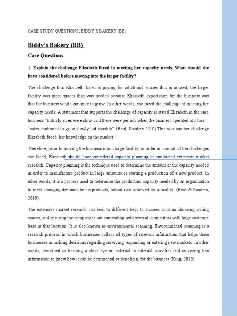 BIDDY'S BAKERY Case Study Answers | PDF | Business | Economies