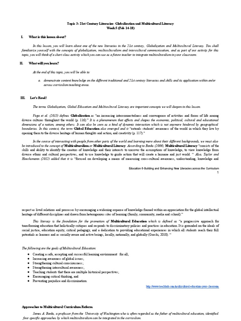 BPED 3B - Topic 3-Multicultural Literacy | PDF | Pedagogy | Prejudices