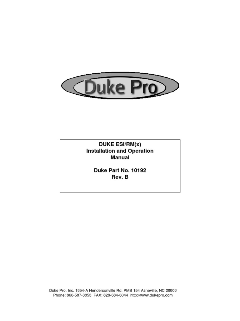 Duke Esi/Rm (X) Installation and Operation Manual Duke Part No. 10192 ...