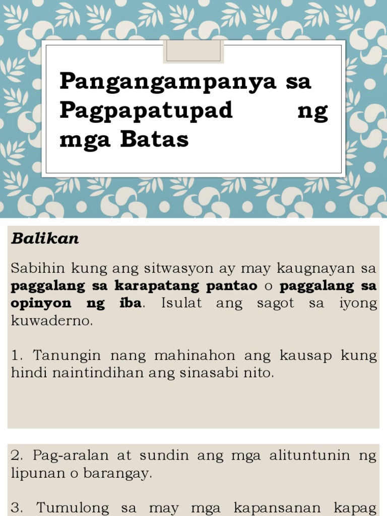 Pangangampanya Sa Pagpapatupad NG Mga Batas | PDF