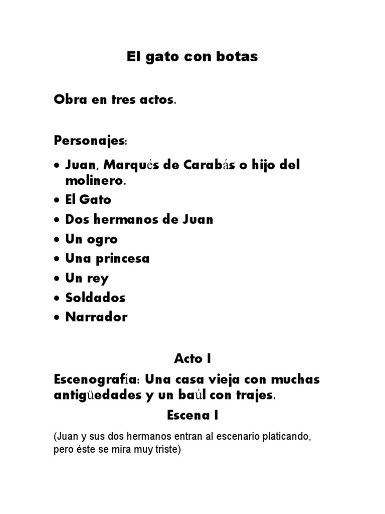 Obra de teatro: El Gato con Botas | PDF | Clásicos