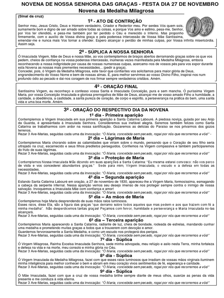 Novena Da Medalha Milagrosa - Nossa Senhora Das Graças | PDF