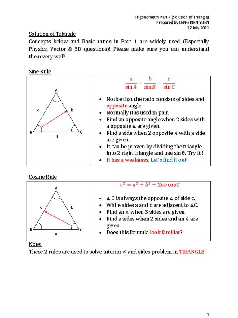 Trigonometry Part 4 (Solution of Triangle) VF | PDF | Trigonometric ...