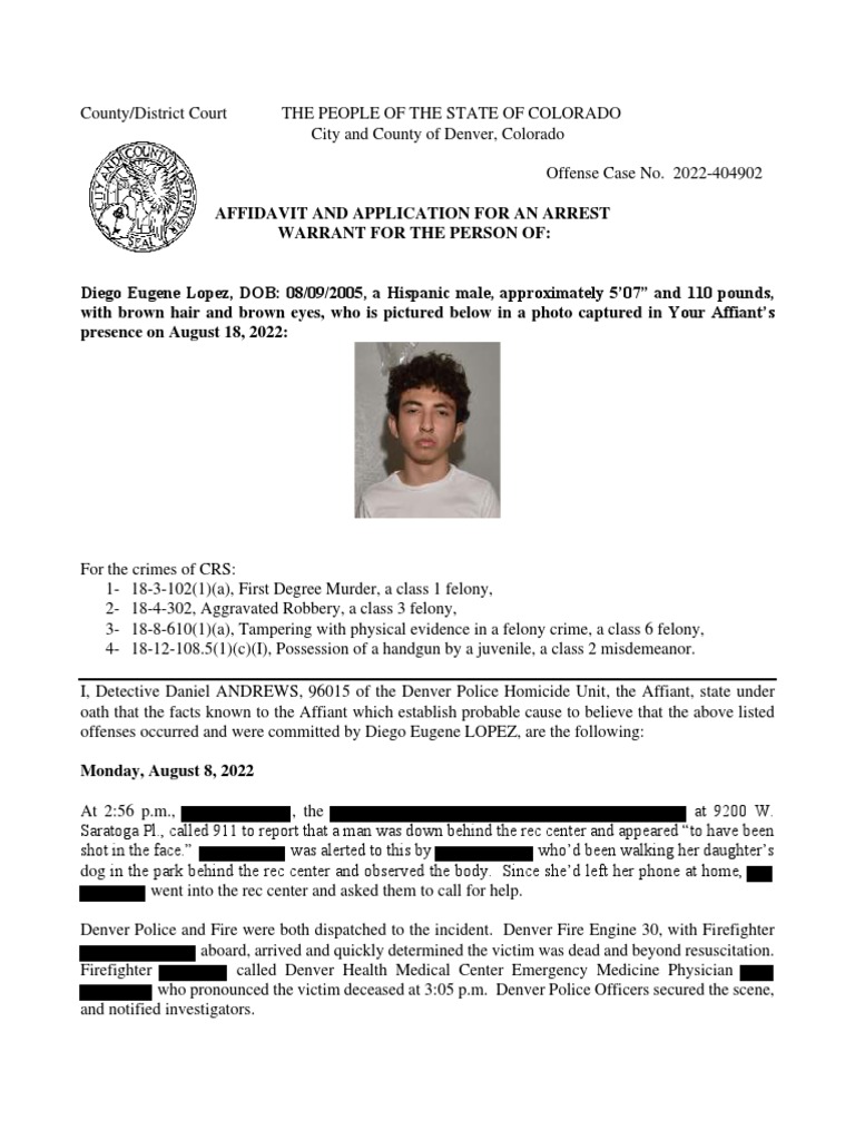 Diego Lopez Arrest Warrant | PDF | Affidavit | Search Warrant