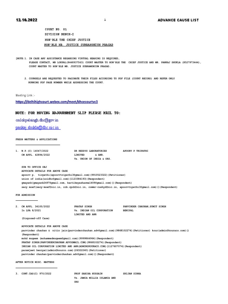 Pankaj - Shukla@dhc - Nic.i N: Cmlokpalsingh - Dhc@gov - in | PDF