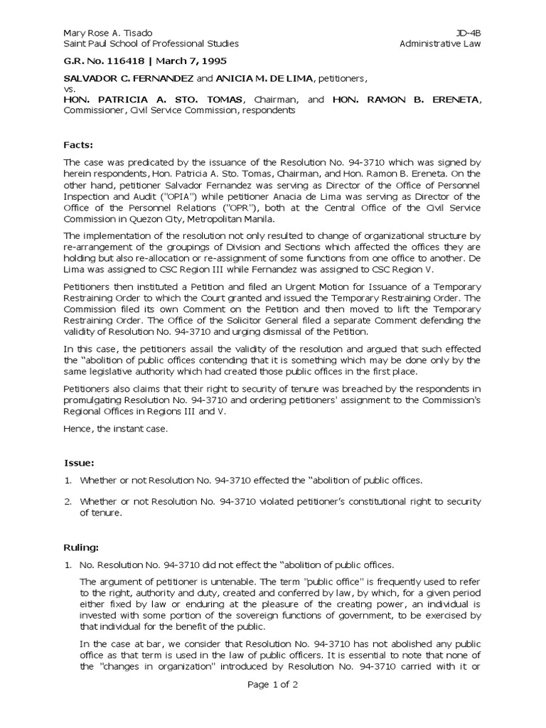 Public Office - Fernandez v. Sto. Tomas, 248 SCRA 194 | PDF | Injunction | Judiciaries