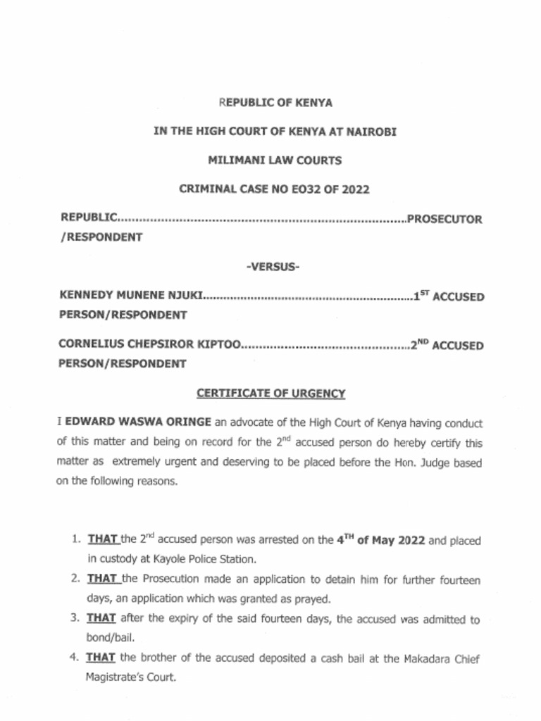 Criminal Case No. E032 of 2022 Pleadings | PDF