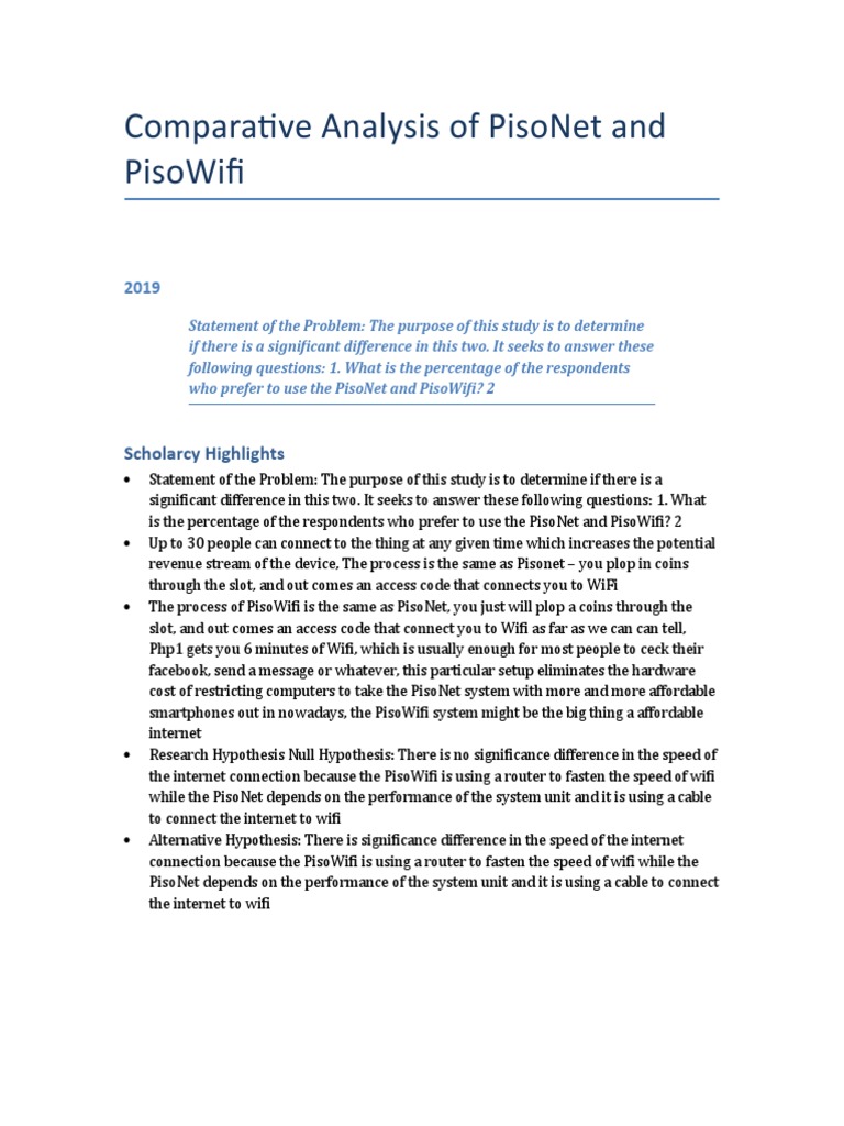 Comparative Analysis of PisoNet and PisoWifi | PDF | Wi Fi | Internet