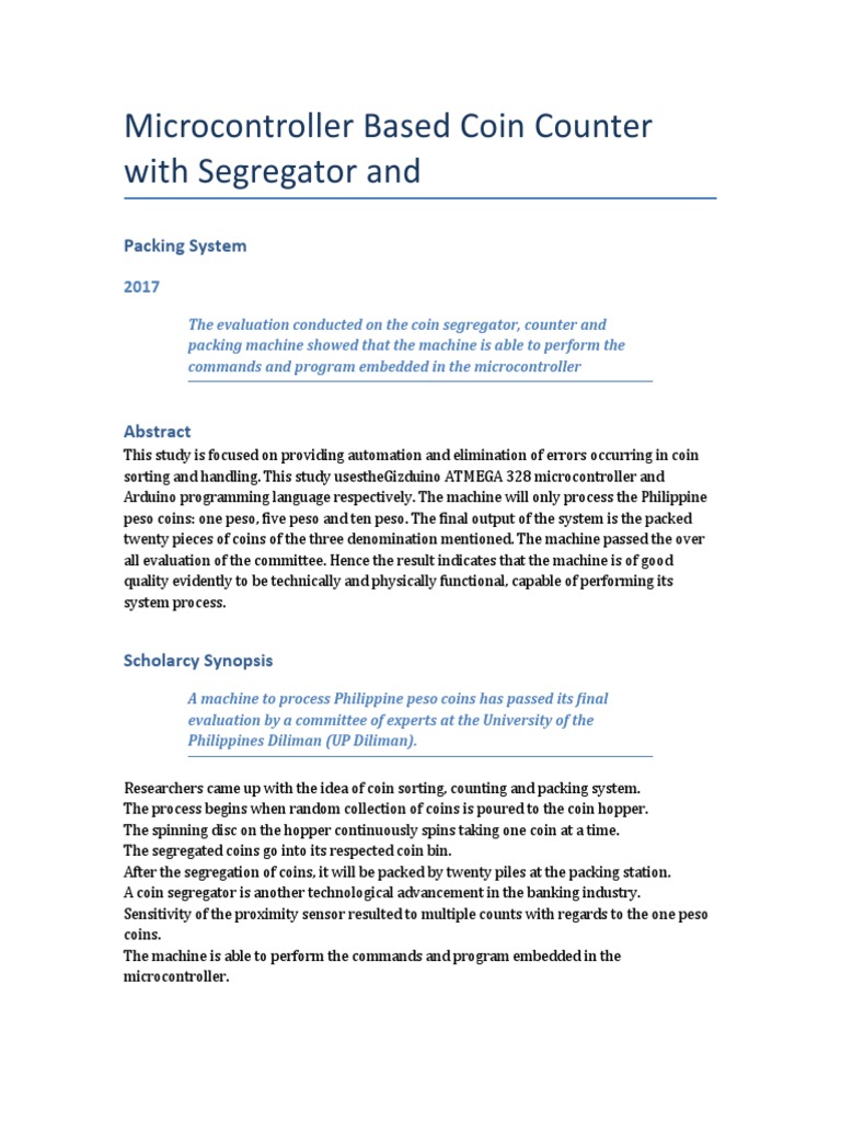 Microcontroller Based Coin Counter With Segregator and | PDF | Microcontroller | Servomechanism