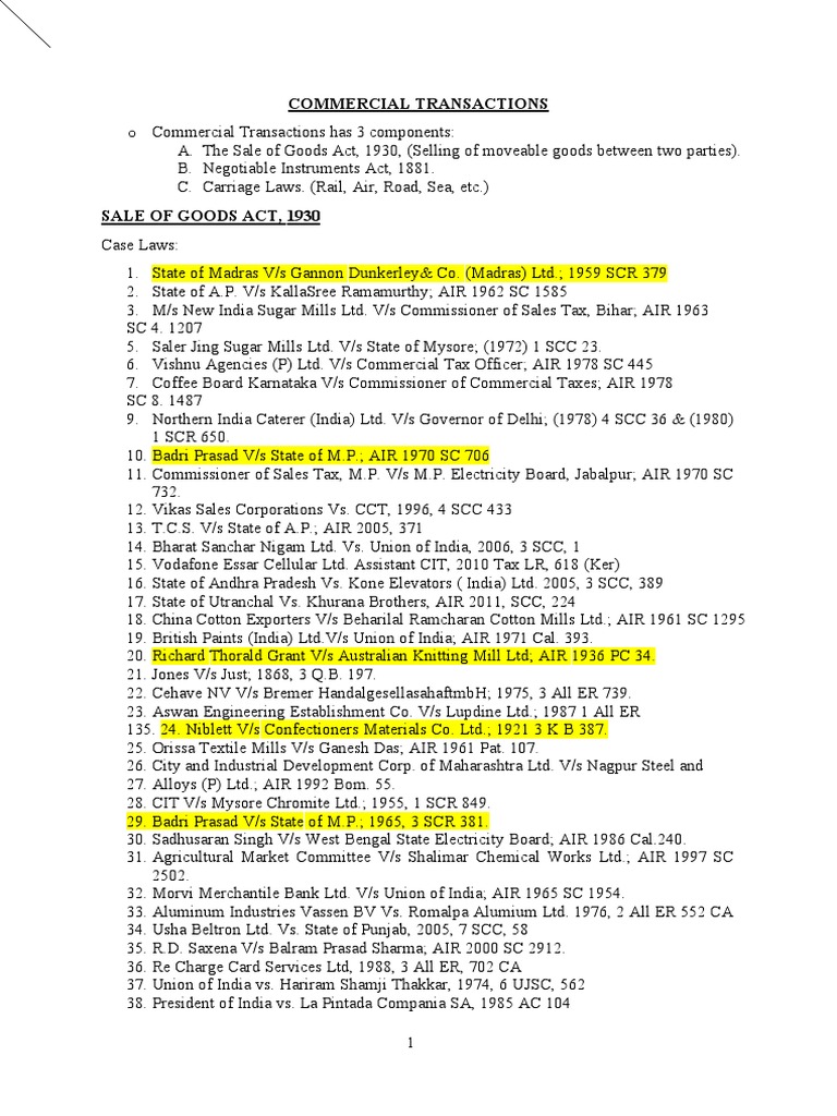 Commercial Transaction BA LLB Full Sem Notes | PDF | Prices | Sales