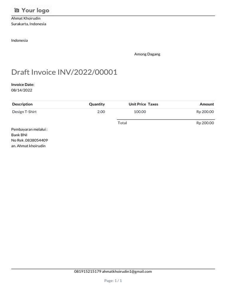Draft Invoice INV - 2022 - 00001 | PDF