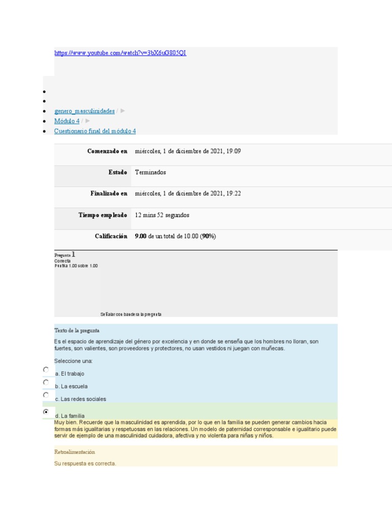 Cuestionario Final Modulo 4 Genero - Masculinidades | PDF