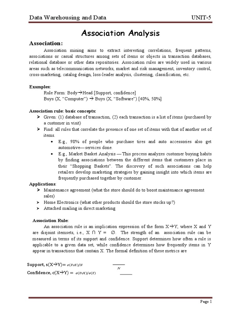 UNIT-5 DWDM (Data Warehousing and Data Mining) Association Analysis | PDF | Computer Data ...