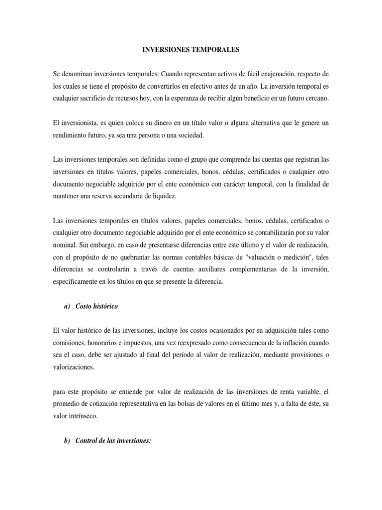 Inversiones Temporales | PDF | Finanzas y dinero