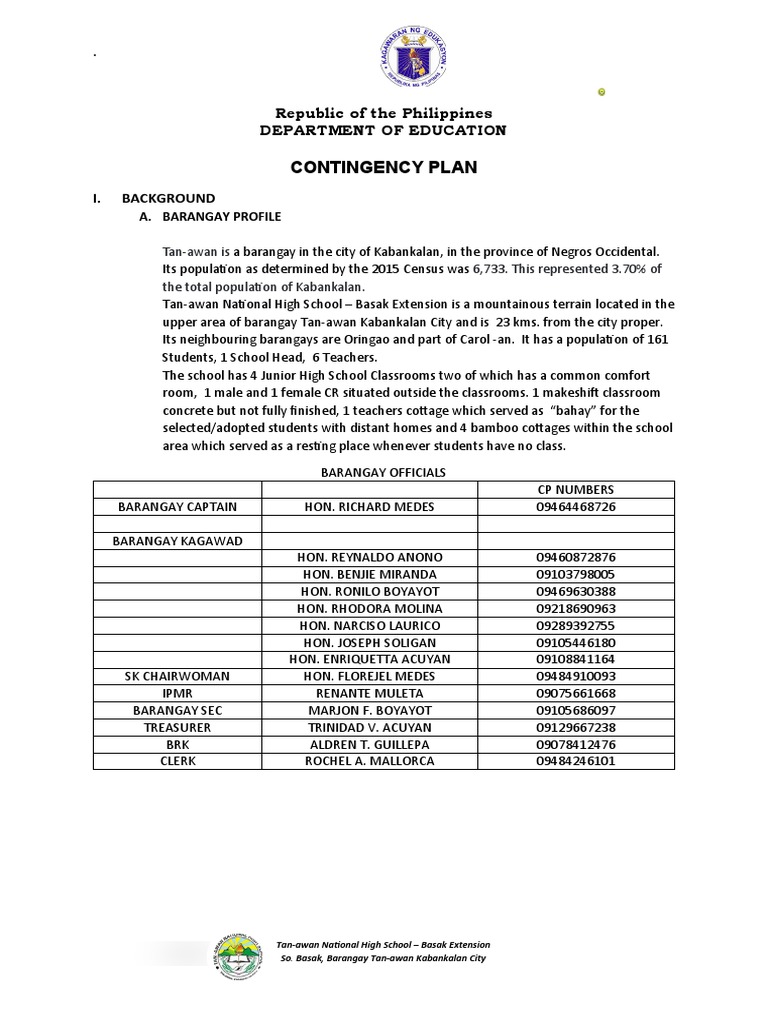 Annex 3 - DepEd Contingency Planning Guide - 20190827 | PDF | Natural ...