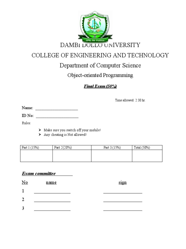 Oop Final Exam Pdf Class Computer Programming Inheritance Object Oriented Programming