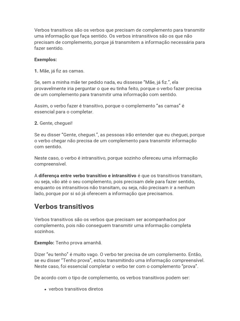 Verbos Intransitivos | PDF | Informação