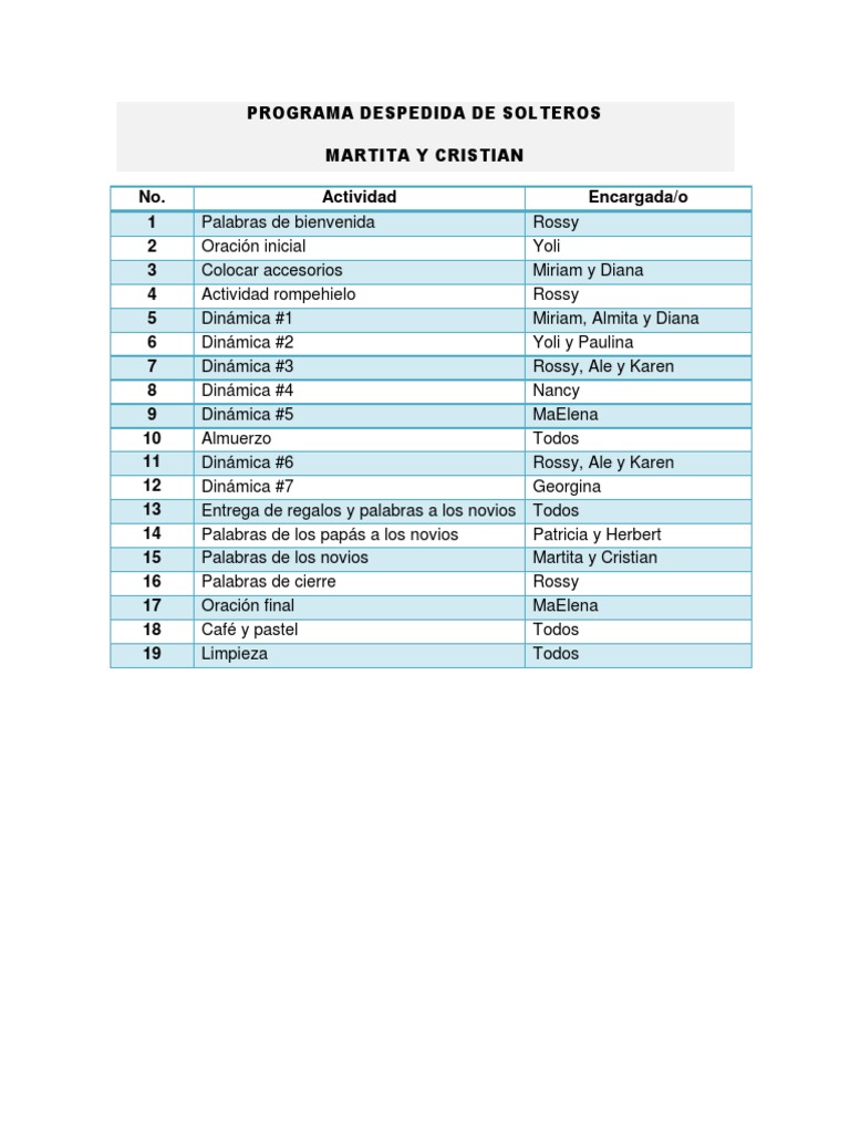 Programa Despedida de Solteros | PDF