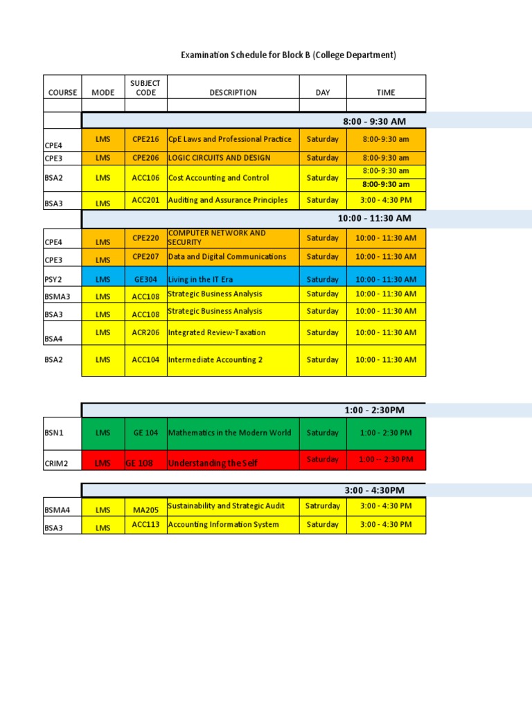 Final Examination Block B Schedule 2022 2023 As of 10 04 | PDF ...