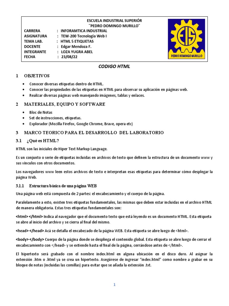Lab 1 Codigo HTML | PDF | HTML | Red mundial