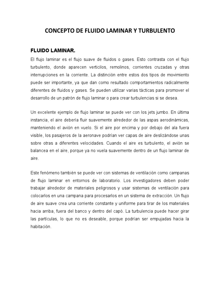 Investigar El Concepto de Fluido Laminar y Turbulento. | PDF | Turbulencia | Flujo laminar