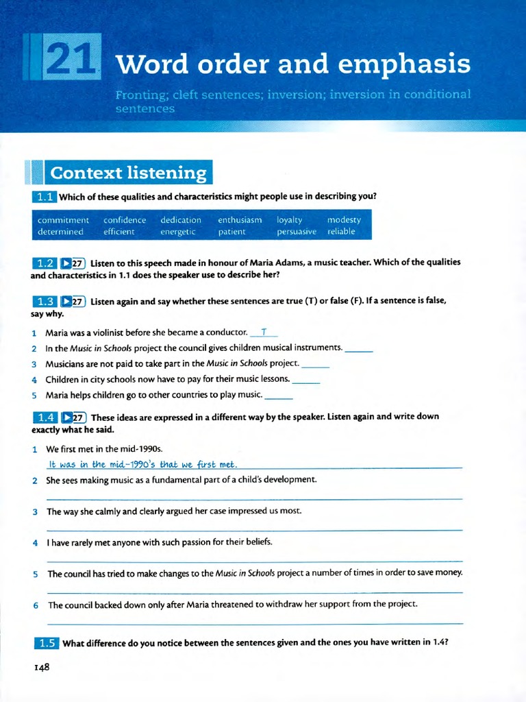 Grammar-Grammar Unit 21 Word Order, Emphasis and Inversion | PDF