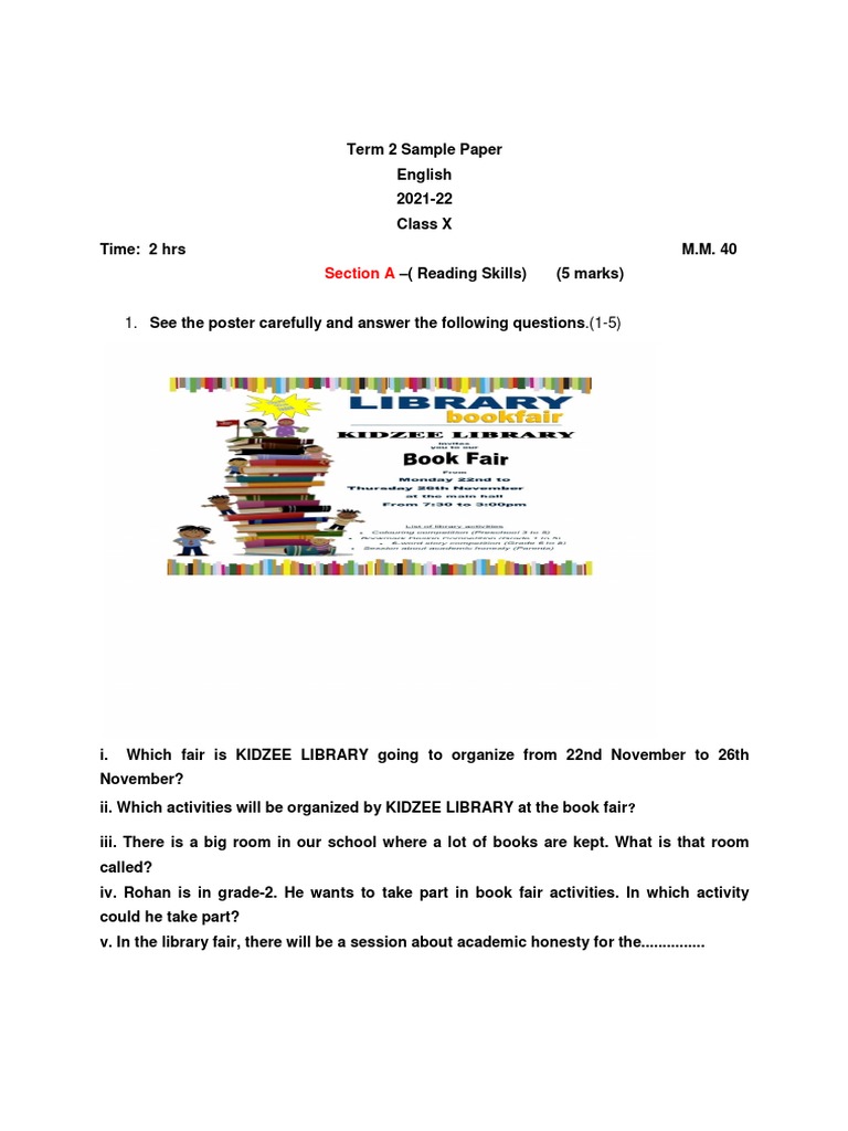Grade 10 English Term 2 Sample Paper | PDF | Linguistics | Human ...