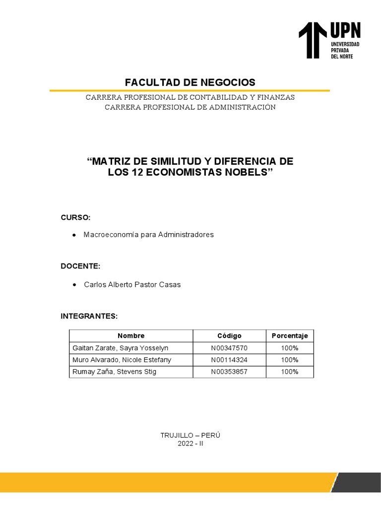 Grupo 1 - Matriz de Similitud y Diferencia de Los 12 Economistas Nobels ...