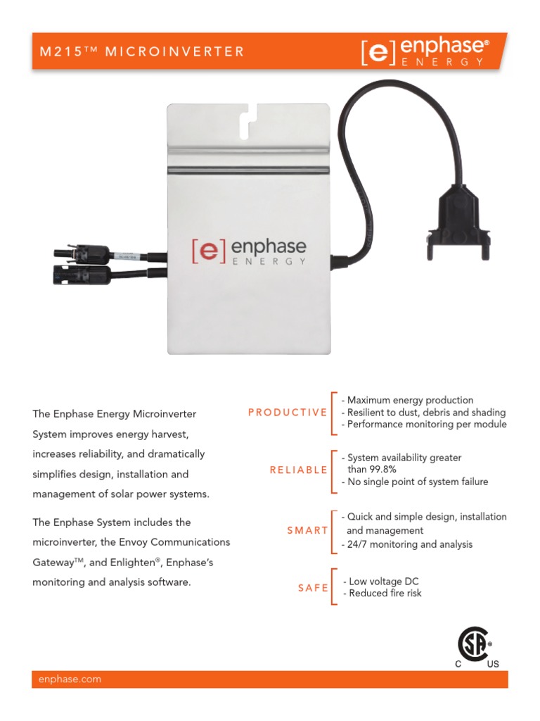 Enphase Datasheet M215 Microinverter | PDF | Equipment | Electric Power