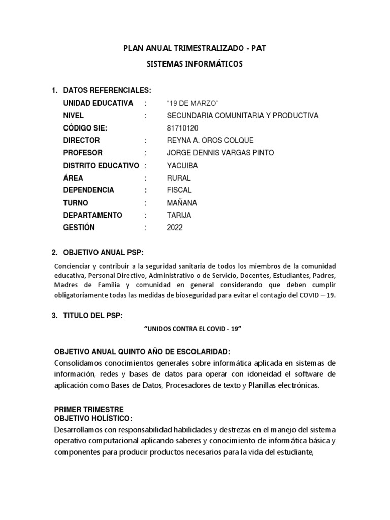 PAT 2022 Sistemas Informaticos | PDF | Red de computadoras | Algoritmos