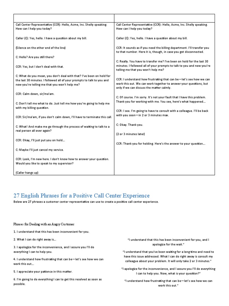 Travel Account Call Center Phrases | PDF