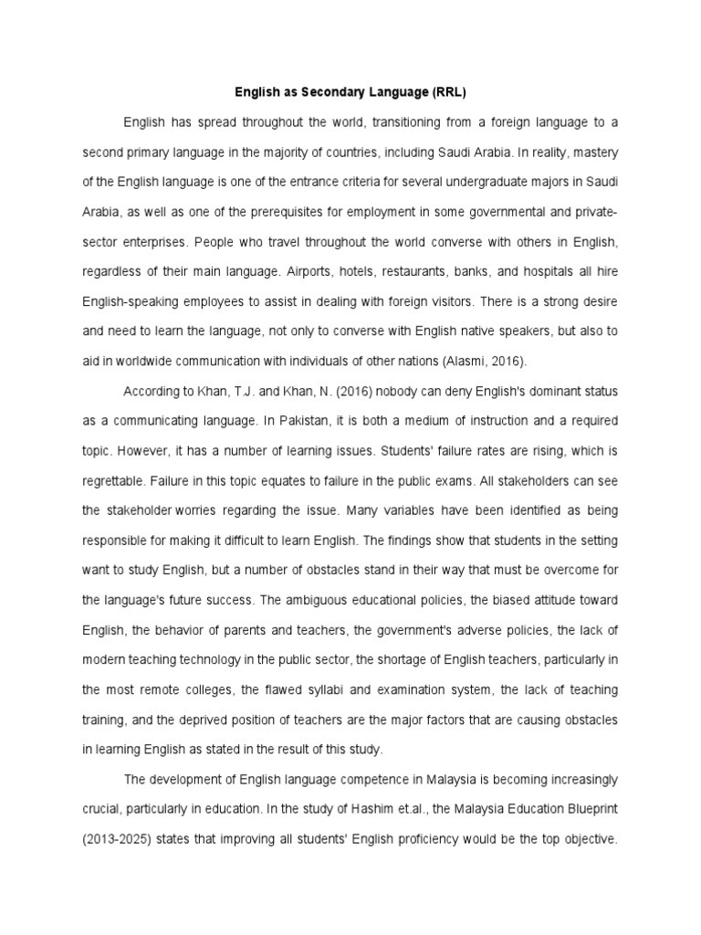 English As Second Language RRL | PDF | English As A Second Or Foreign ...