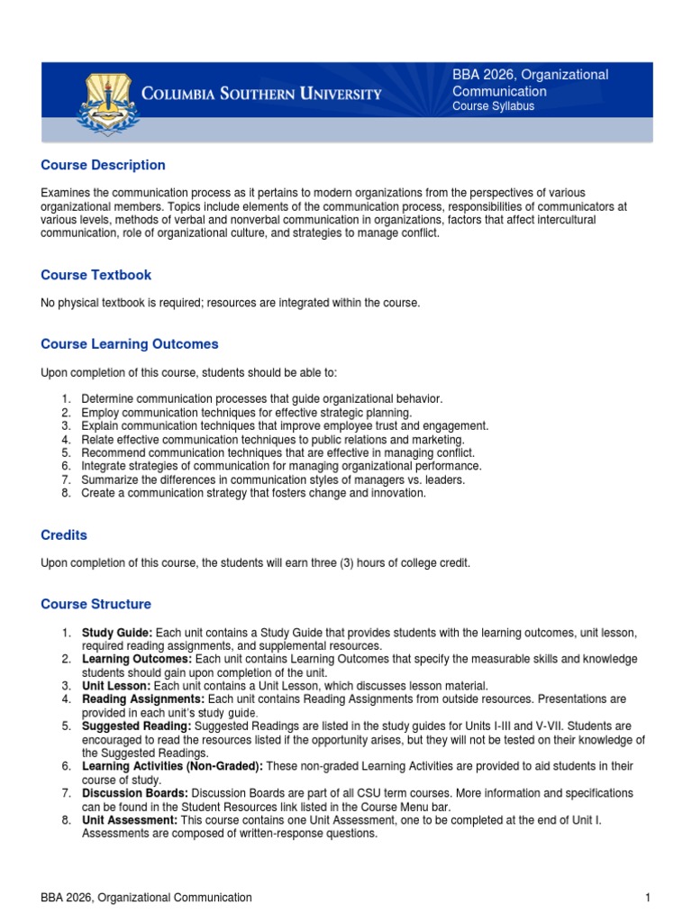 Bba 2026 Organizational Communication Mycsu | PDF | Rubric (Academic ...