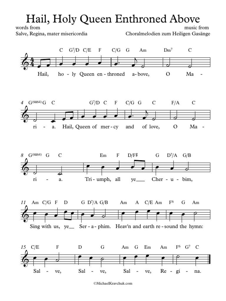 Hail Holy Queen Enthroned Above C Major | PDF
