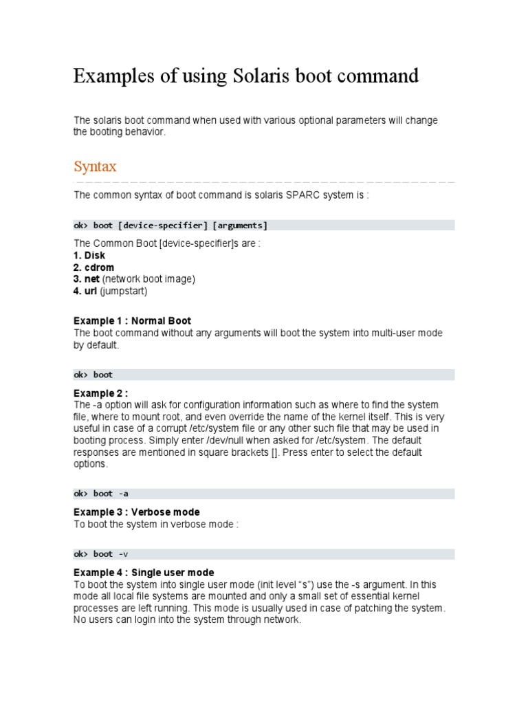 Examples of Using Solaris Boot Command | PDF | Booting | Computer Data