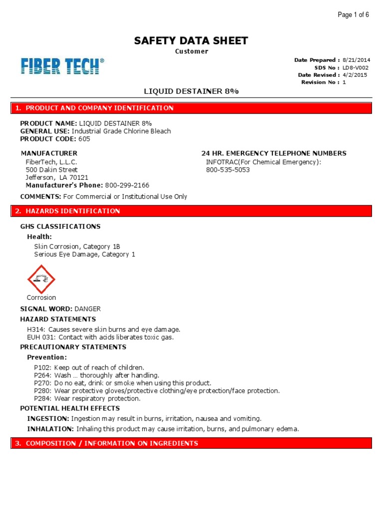 Opticlean V Liquid Destainer 8%-V002 | PDF | Sodium | Chlorine