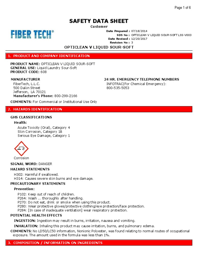 Opticlean V Liquid Sour-Soft Lss-V003 | PDF | Sodium | Magnesium