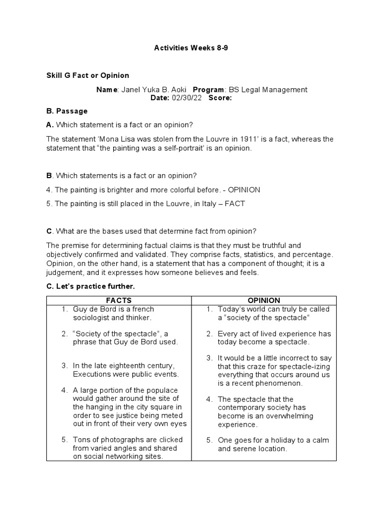 Activities Weeks 8-9 | PDF | Thought | Psychological Concepts