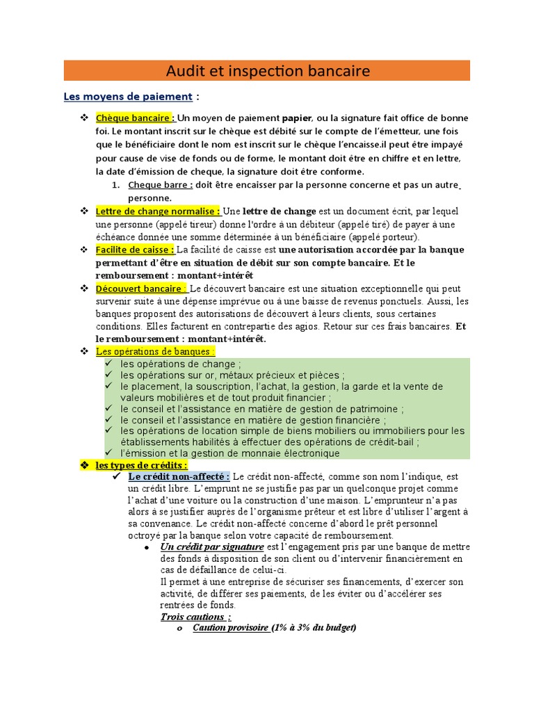 Audit Et Inspection Bancaire | PDF | Crédit | Finance et gestion monétaire