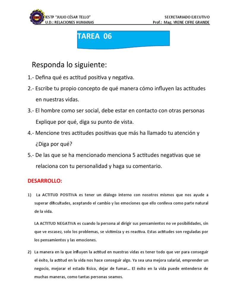Tarea 06 | PDF | Actitud (psicología)