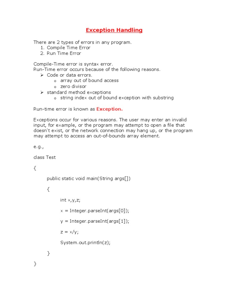 Exception Handling Pdf Parameter Computer Programming Java Programming Language