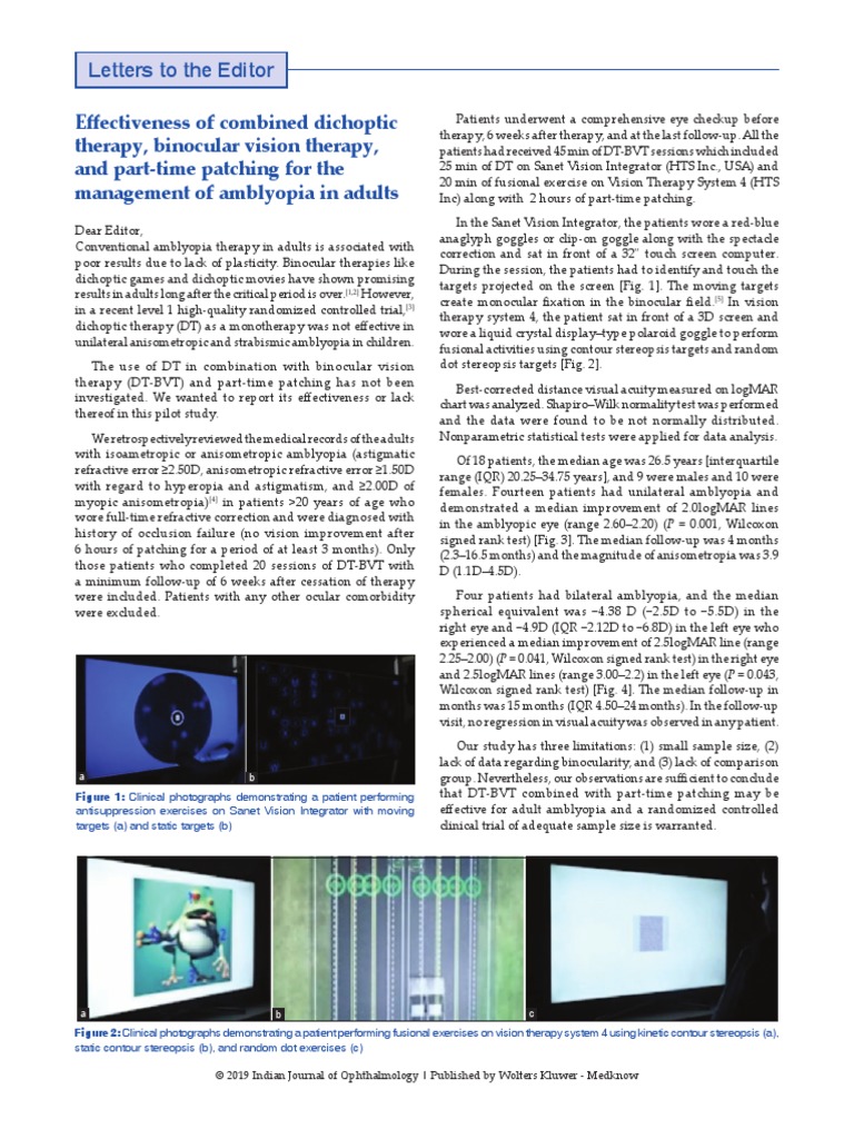 Effectiveness of Combined Dichoptic Therapy, Binocular Vision Therapy, and Part-Time Patching ...