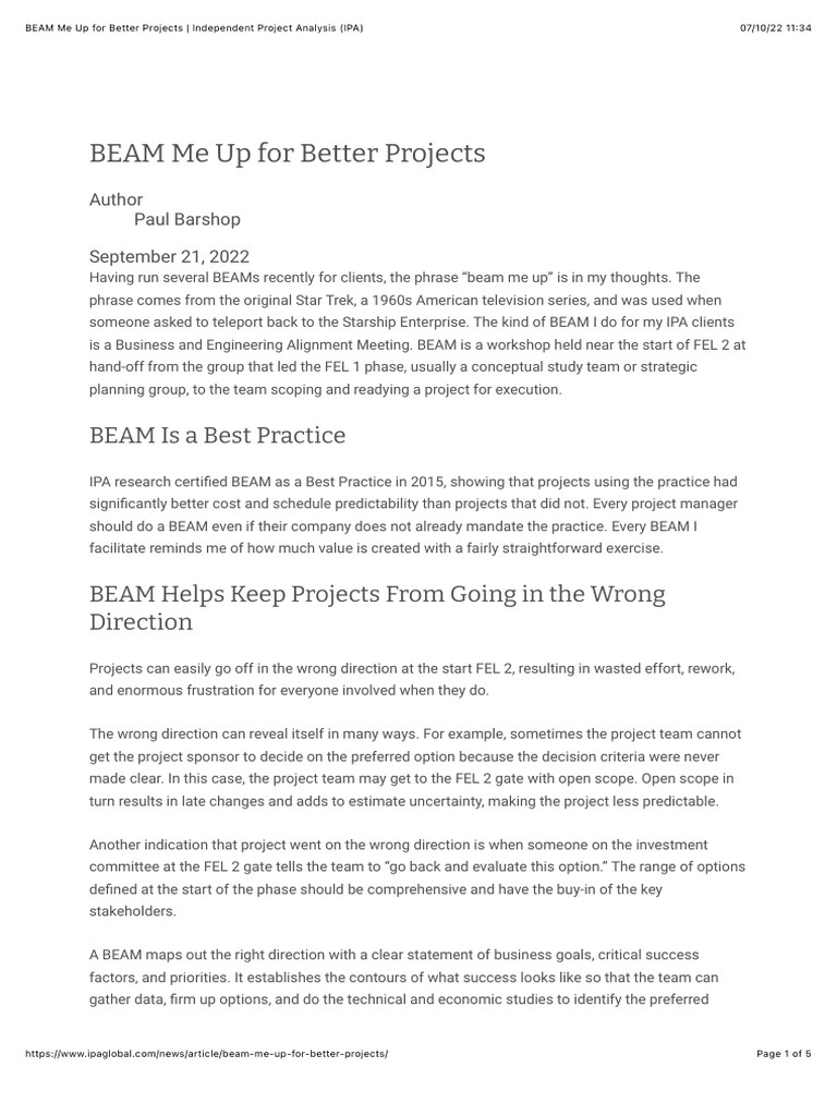 BEAM Me Up For Better Projects - Independent Project Analysis (IPA ...