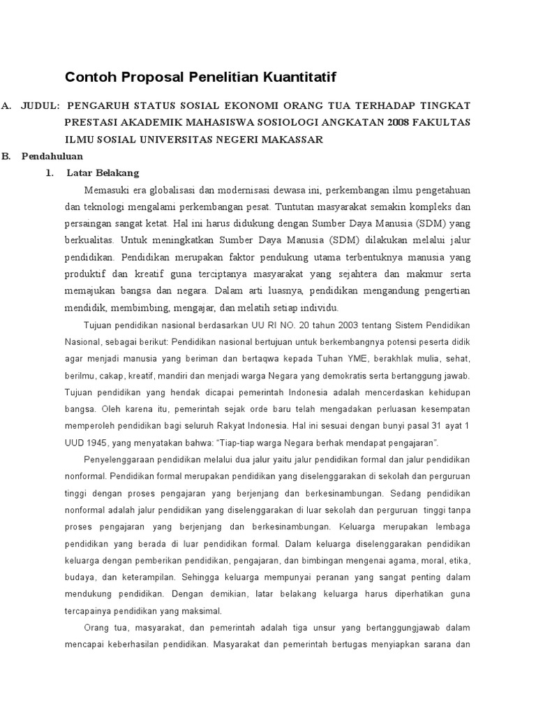 Contoh Proposal Penelitian Kuantitatif Sederhana | PDF