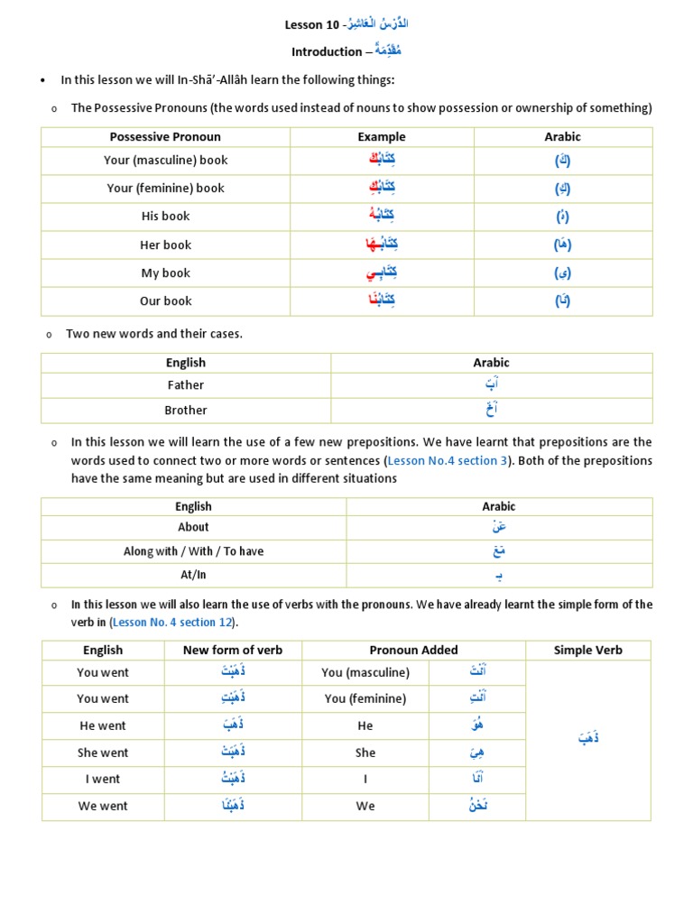 Arabic Course Lesson 10 | PDF