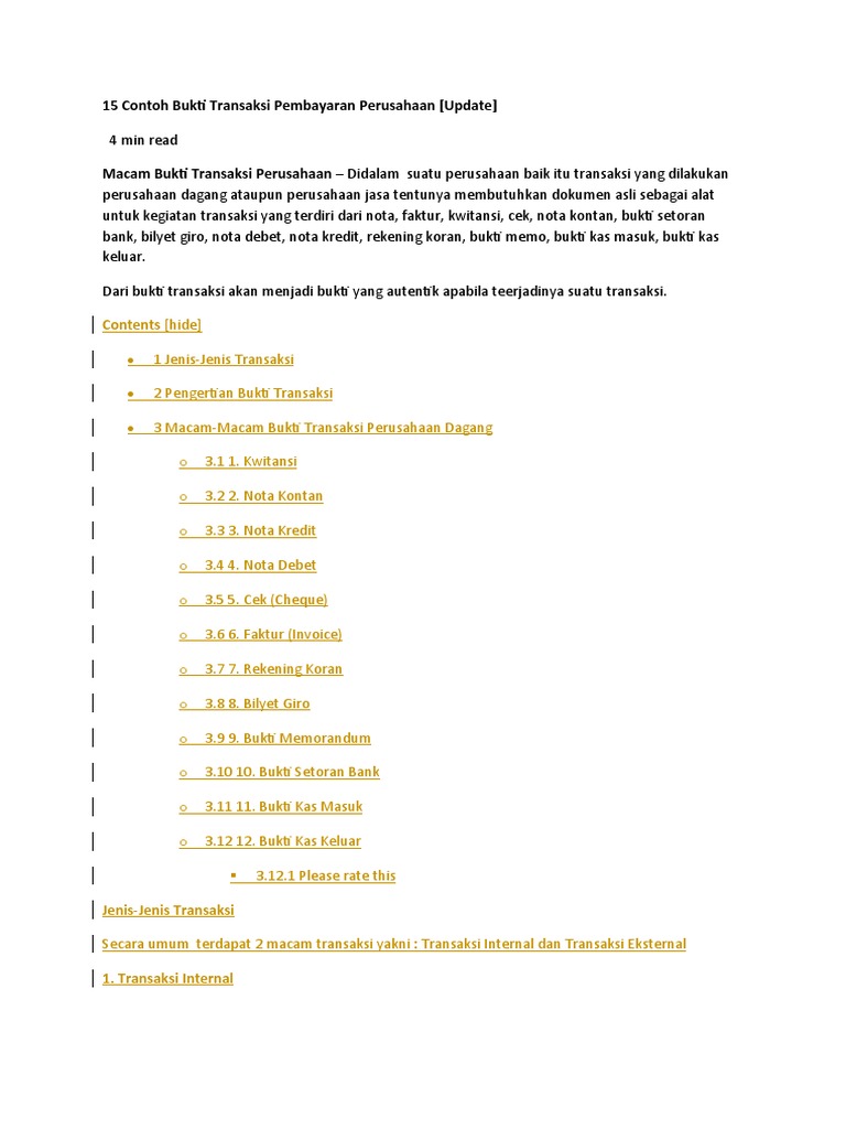 Contoh Bukti Transaksi Perusahaan | PDF | Pengelolaan Keuangan & Uang ...